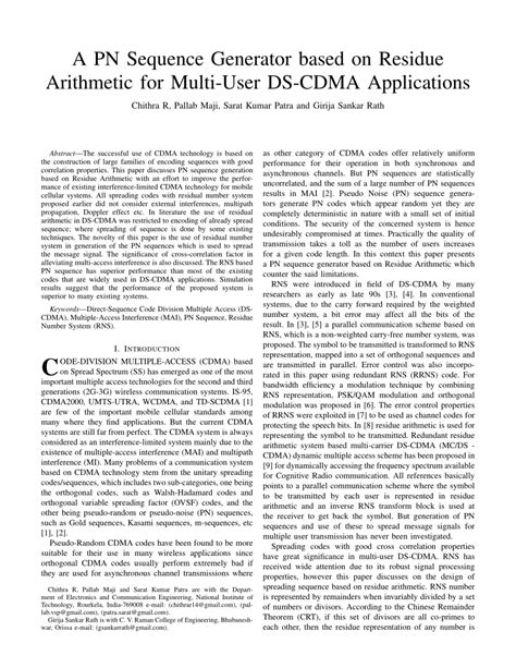 Pdf A Pn Sequence Generator Based On Residue Arithmetic For Multi