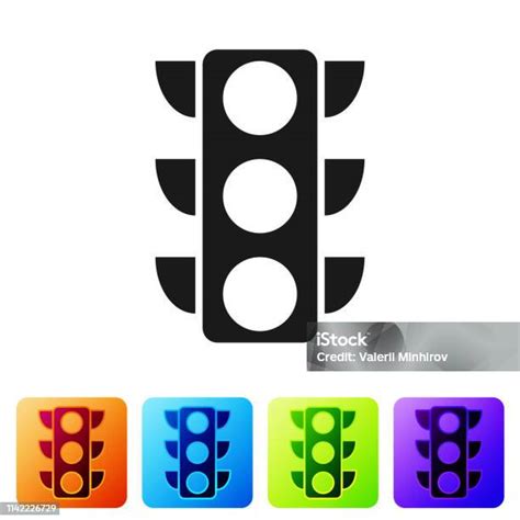 흰색 배경에 고립 된 검은 교통 신호등 아이콘입니다 색상 사각형 버튼에 아이콘을 설정 합니다 벡터 일러스트 0명에 대한 스톡 벡터 아트 및 기타 이미지 Istock