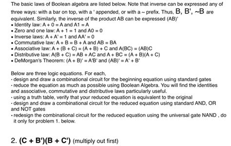 Solved The Basic Laws Of Boolean Algebra Are Listed Below Chegg Com