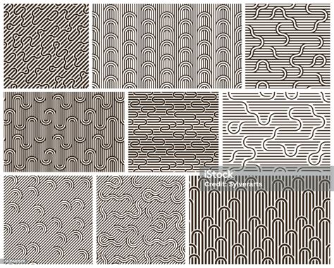 원활한 선형 벡터 기하학적 미니멀리스트 패턴 세트 추상라인 타일링 배경 스트라이프 직조 광학 미로 트위스트 스트라이프 땋은