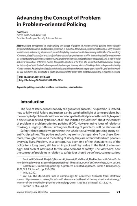 Pdf Advancing The Concept Of Problem In Problem Oriented Policing
