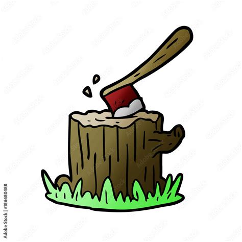 Cartoon Axe Stuck In Tree Stump Stock Vector Adobe Stock