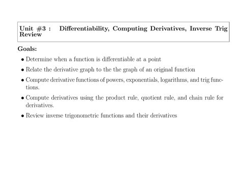 Calc Unit 3 Notes Unit 3 Di↵erentiability Computing Derivatives