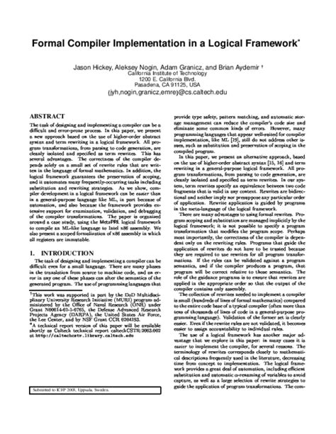 Pdf Formal Compiler Implementation In A Logical Framework