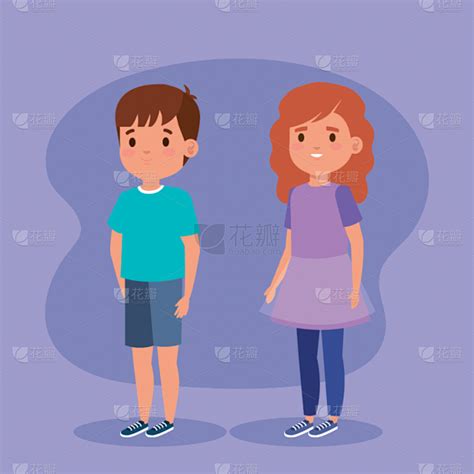 男孩 休闲装 女孩 儿童 舒服 人 紫色 图像 嘴唇