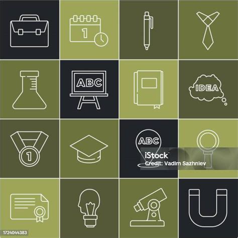라인 자석 돋보기 아이디어 말풍선 펜 칠판 시험관 및 플라스크 서류 가방 및 책 아이콘을 설정합니다 벡터 0명에 대한 스톡 벡터 아트 및 기타 이미지 Istock