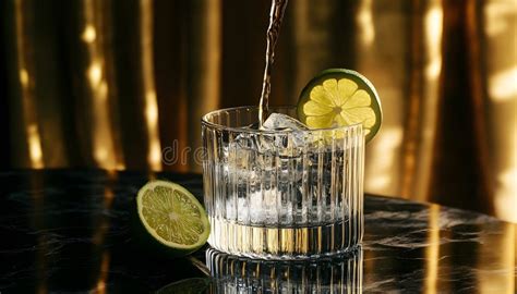 Clear Liquid Being Poured Onto Elegant Ribbed Short Glass Glass Has