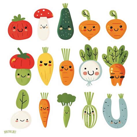 милая мультфильмная иллюстрация векторная овощная еда здоровая природа изолированный набор тыквы