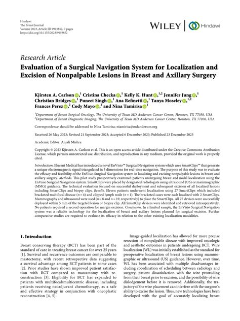 Pdf Evaluation Of A Surgical Navigation System For Localization And Excision Of Nonpalpable