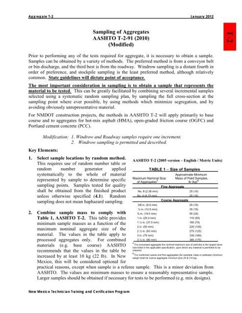 Sampling Of Aggregates Aashto T 2 91 New Mexico Department
