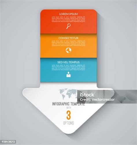 아래쪽을 가리키는 화살표의 형태로 Infographic 템플릿 3 단계 옵션으로 비즈니스 개념입니다 워크플로 레이아웃 다이어그램 차트 그래프 웹 디자인에 사용할 수 있습니다