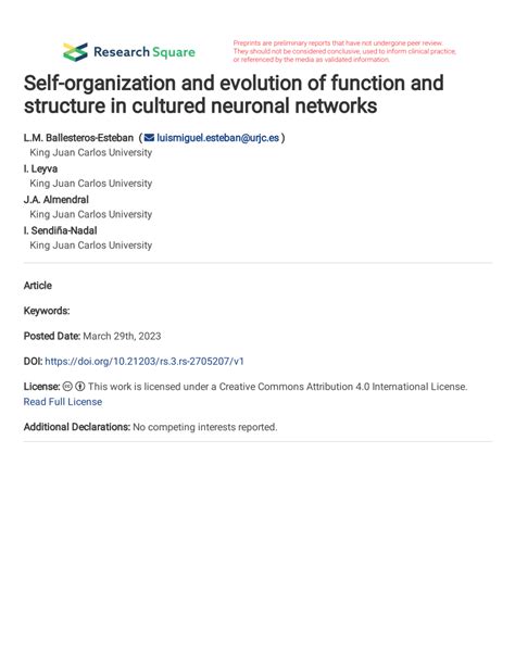 Pdf Self Organization And Evolution Of Function And Structure In