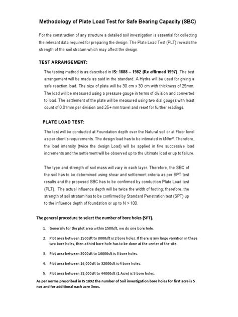 Methodology Of Plate Load Test For Safe Bearing Capacity Sbc Pdf