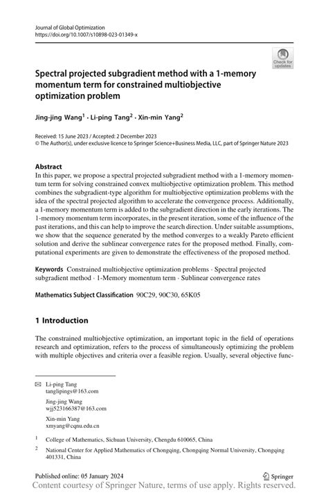 Spectral Projected Subgradient Method With A 1 Memory Momentum Term For Constrained