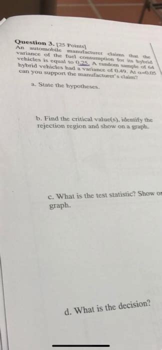 Solved Question 3125 Points An Automobile Manufacturer