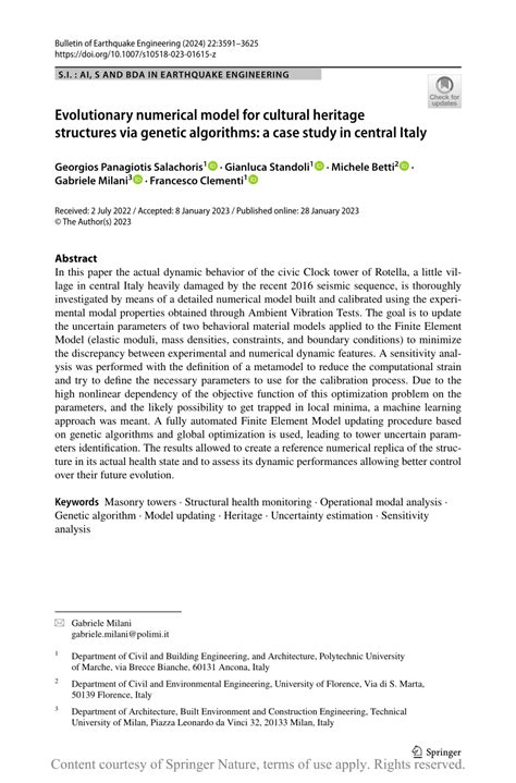 Pdf Evolutionary Numerical Model For Cultural Heritage Structures Via