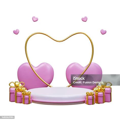 3d 디스플레이 연단 발렌타인 데이 개념입니다 둥근 종이 선물 상자 하트 모양으로 구성된 디자인 생일과 발렌타인 데이 웨딩 서프라이즈 낭만적인 인사말 카드를 위한 요소 3d