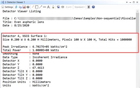 How Can I Pull Peak Irradiance Or Total Hits From The Detector Viewer Analysis In The Api