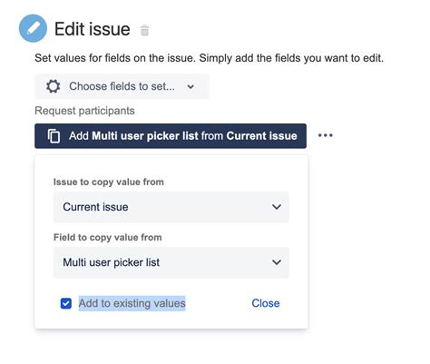 automation for jira how to update the request participants or a multi