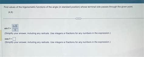 solved find values of the trigonometric functions of the
