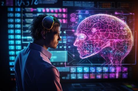 Premium Ai Image Realistic Brain Scan Neural Activity Neon Colors Futuristic Computer With Scan