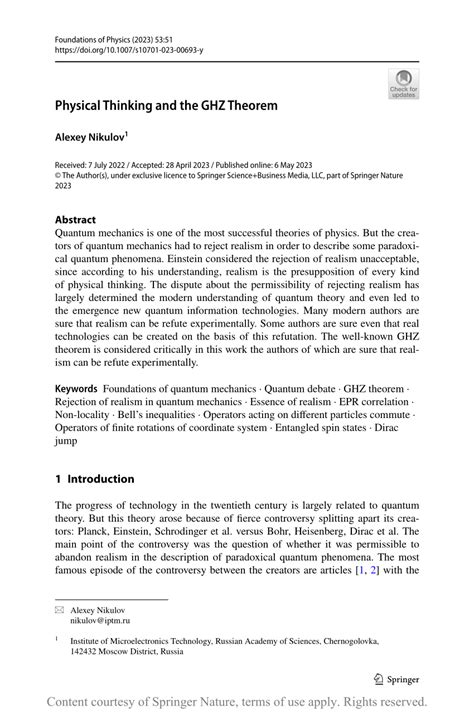 Physical Thinking And The GHZ Theorem Request PDF