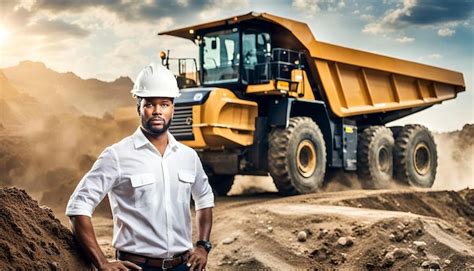 Mining Engineer In White Shirt And Helmet Supervises Driving Dumpers In Quarry Premium Ai