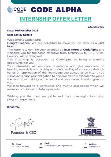 Sanjay Kondle On Linkedin Javadeveloper Codealpha Codealpha Javaintern Developer