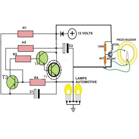 2 Pin Automobile Indicator Lamp Flasher Circuit With Buzzer
