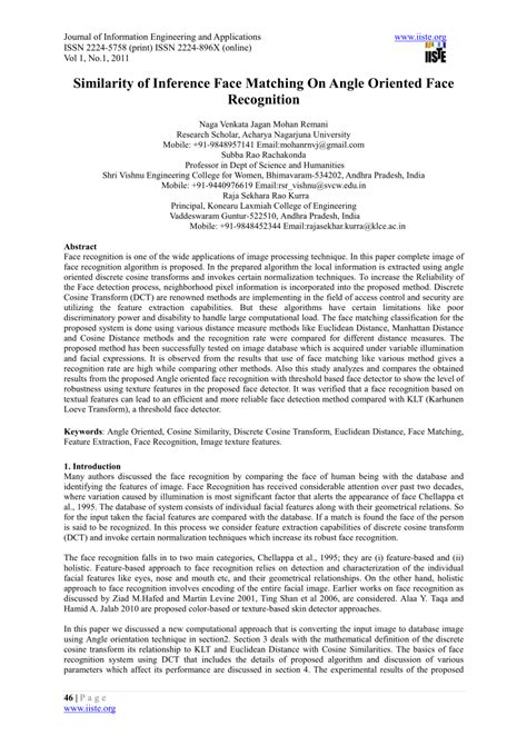 Pdf Similarity Of Inference Face Matching On Angle Oriented Face Recognition