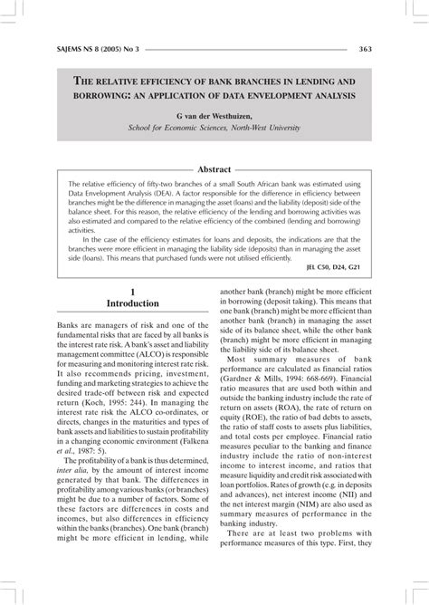 Pdf The Relative Efficiency Of Bank Branches In Lending And Borrowing An Application Of Data