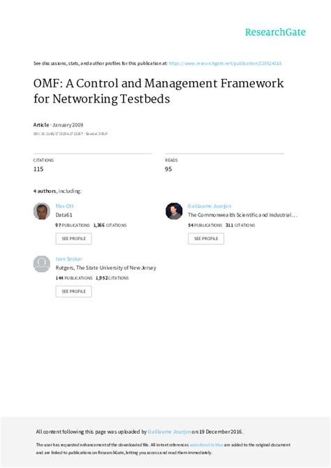 Pdf Omf A Control And Management Framework For Networking Testbeds
