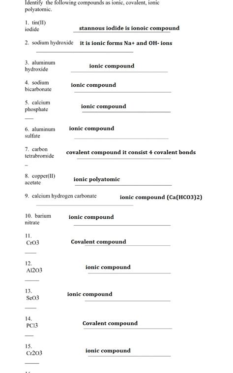 [solved] identify the following compounds as ionic covalent ionic