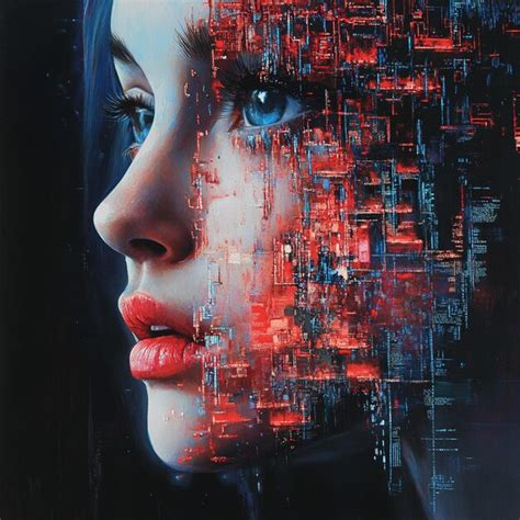 Womans Face Transformed Into A Digital Matrix Premium Ai Generated Image