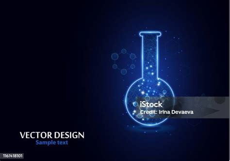 점 선 및 형태로 만들어진 프레임 그리드가 있는 테스트 실험실 플라스크 어두운 배경에 벡터 일러스트 아트 스타일 디자인입니다 마술사에 대한 스톡 벡터 아트 및 기타 이미지