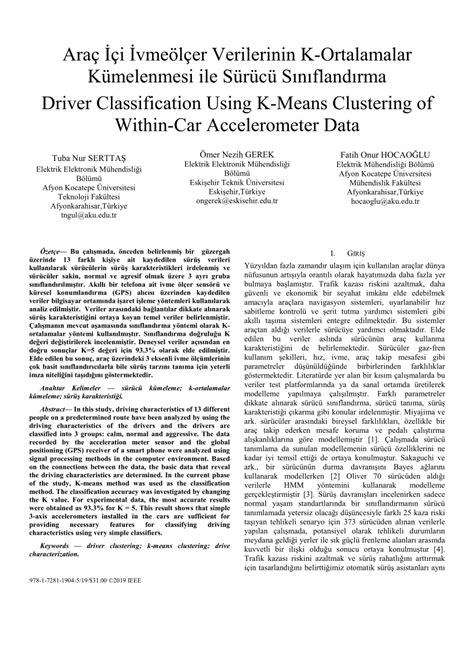 Pdf Driver Classification Using K Means Clustering Of Within Car