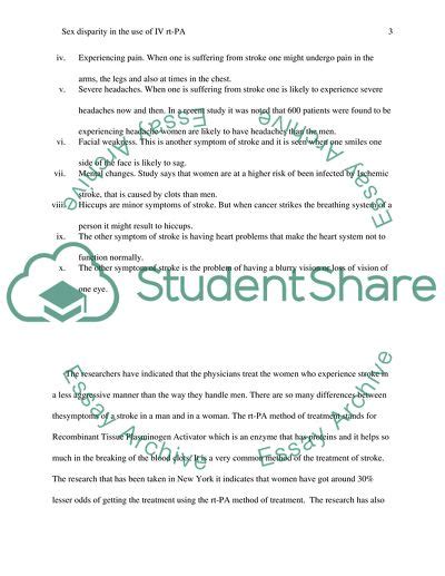 The Role Sex Disparity Into The Use Iv Recombinant Tissue Plasminogen Activator Essay Example