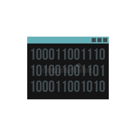Binary Code On Screen Icon Flat Style Stock Vector Illustration Of