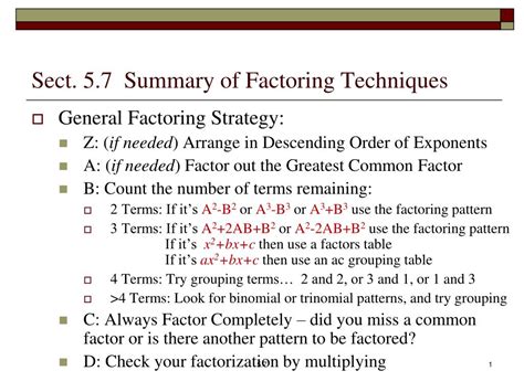 PPT Sect Summary Of Factoring Techniques PowerPoint Presentation ID