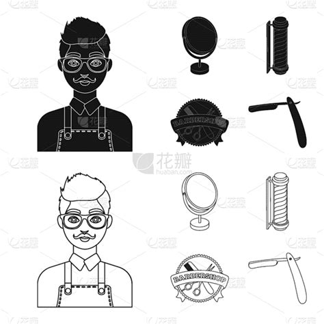 设备用品 标志 男性 美发师 理发师 男人 轮廓 黑色 图像 收集