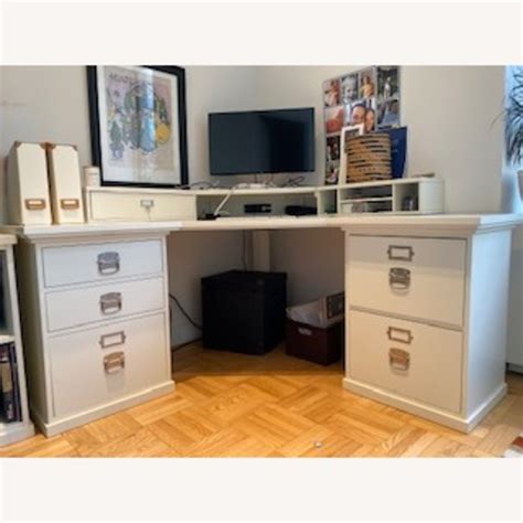 Pottery Barn White Bedford 5 Drawer Corner Desk W Hutch Aptdeco