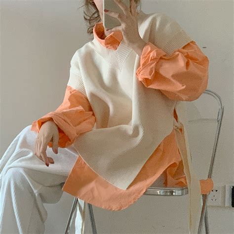 오렌지그린 블라우스 Or 아이보리 니트 조끼