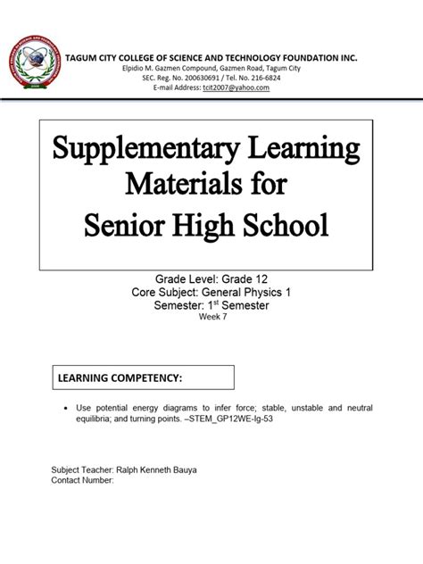 Physics Module Pdf Force Potential Energy