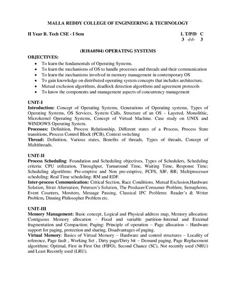 Operating Systems Notes R 1 8 Removed Malla Reddy College Of Engineering And Technology Ii Year