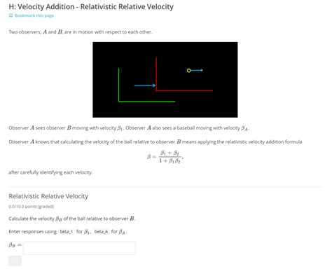 Solved H Velocity Addition Relativistic Relative Velocity