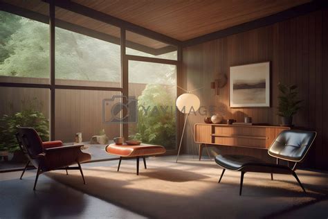 Photorealistic Mid Century Interior With Sunlight From Windows At Summer Day Neural Network