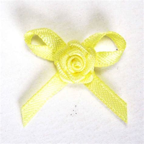 Small Ribbon Bow With Rose Yellow Pack Of 15 Fabric And Ribbon