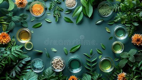 Botanical Skincare Products With Natural Ingredients Display Stock