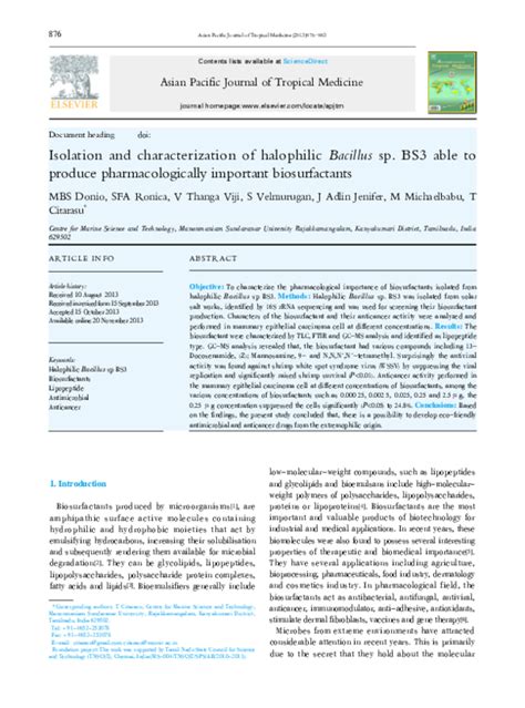 Pdf Isolation And Characterization Of Halophilic Bacillus Sp Bs3 Able To Produce