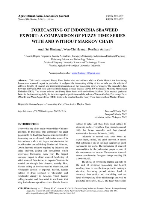 Pdf Forecasting Of Indonesia Seaweed Export A Comparison Of Fuzzy